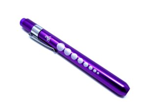 penlight reusable medical aluminum led pen light with pupil gauge for nurses doctors students with pocket clip (purple)