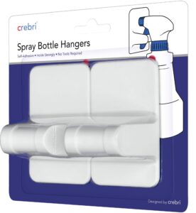 crebri wall hooks for spray bottle, salf-adhesive spray bottle holder, for spray bottles up to 32 oz - white, 2 pack