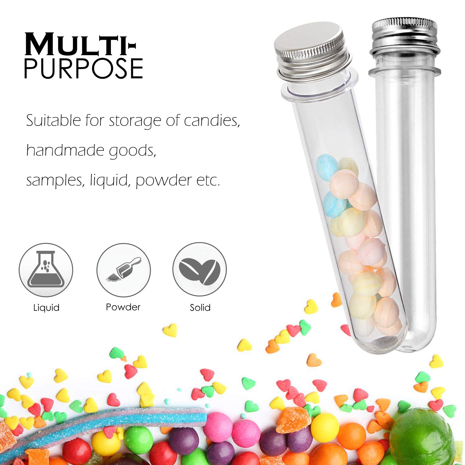 60Pack Plastic Test Tubes with Caps, 45ML Clear Bath Salt Tubes Gumball Candy Tubes, Tube Container Vials for Scientific Experiments, Party Favors, Decorate The House, Candy Storage