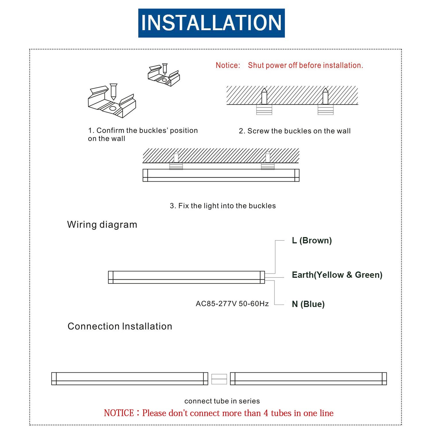 8FT LED Shop Light Fixture, T8 Integrated Tube Light Fixture, 72W, 8640LM, 6000K, High Output, Brighter White, 8 foot Linkable LED Tube Light for Garage, Warehouse (4-Pack)