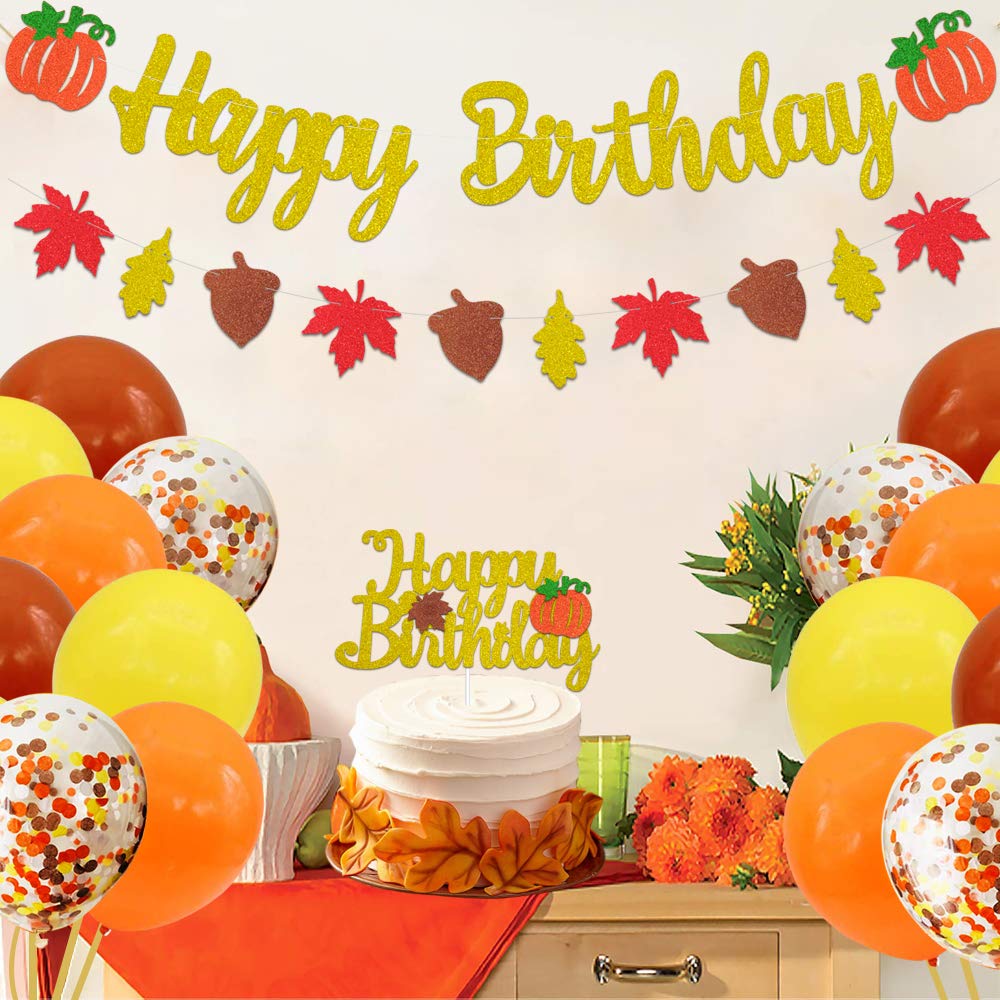 Little Pumpkin Thanksgiving Birthday Decorations Party Pack - Fall Little Pumpkin Autumn-themed Happy Birthday Baby Shower Party Supplies -Includes Cake Topper Banners and Balloons