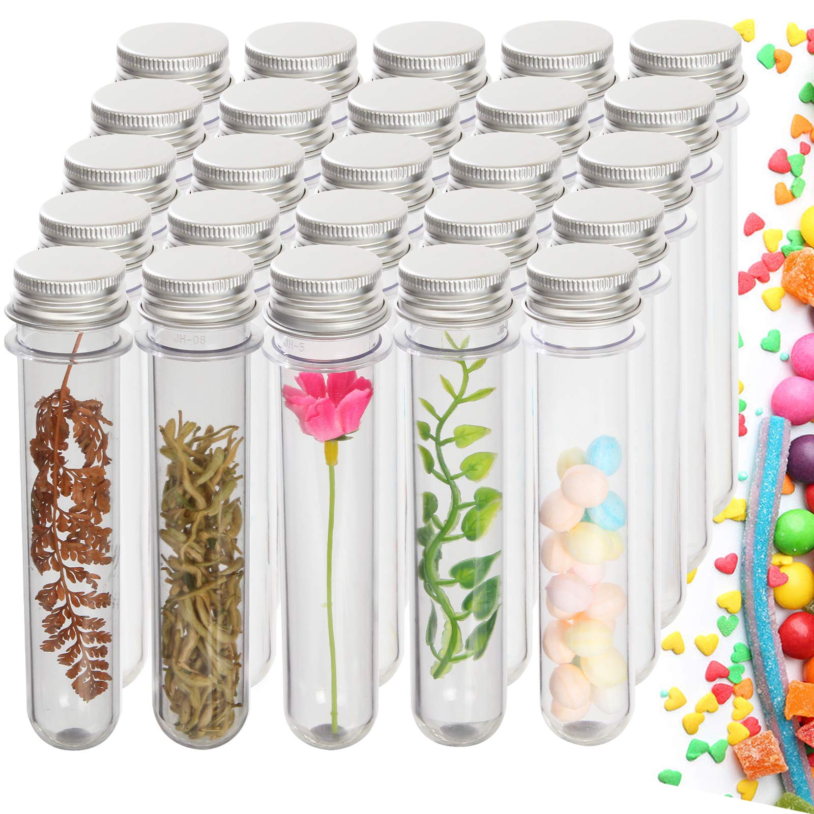 60Pack Plastic Test Tubes with Caps, 45ML Clear Bath Salt Tubes Gumball Candy Tubes, Tube Container Vials for Scientific Experiments, Party Favors, Decorate The House, Candy Storage