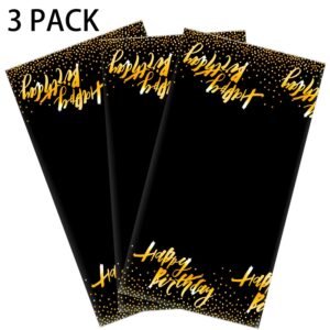 Aneco 3 Pack Black Gold Happy Birthday Tablecloth Table Cloth Cover Black Gold Party Durable Tablecloth Table Covers 54 x 108 Inches for Parties Birthdays Weddings