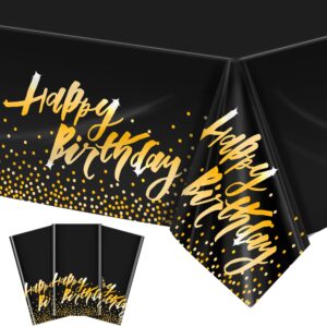 aneco 3 pack black gold happy birthday tablecloth table cloth cover black gold party durable tablecloth table covers 54 x 108 inches for parties birthdays weddings