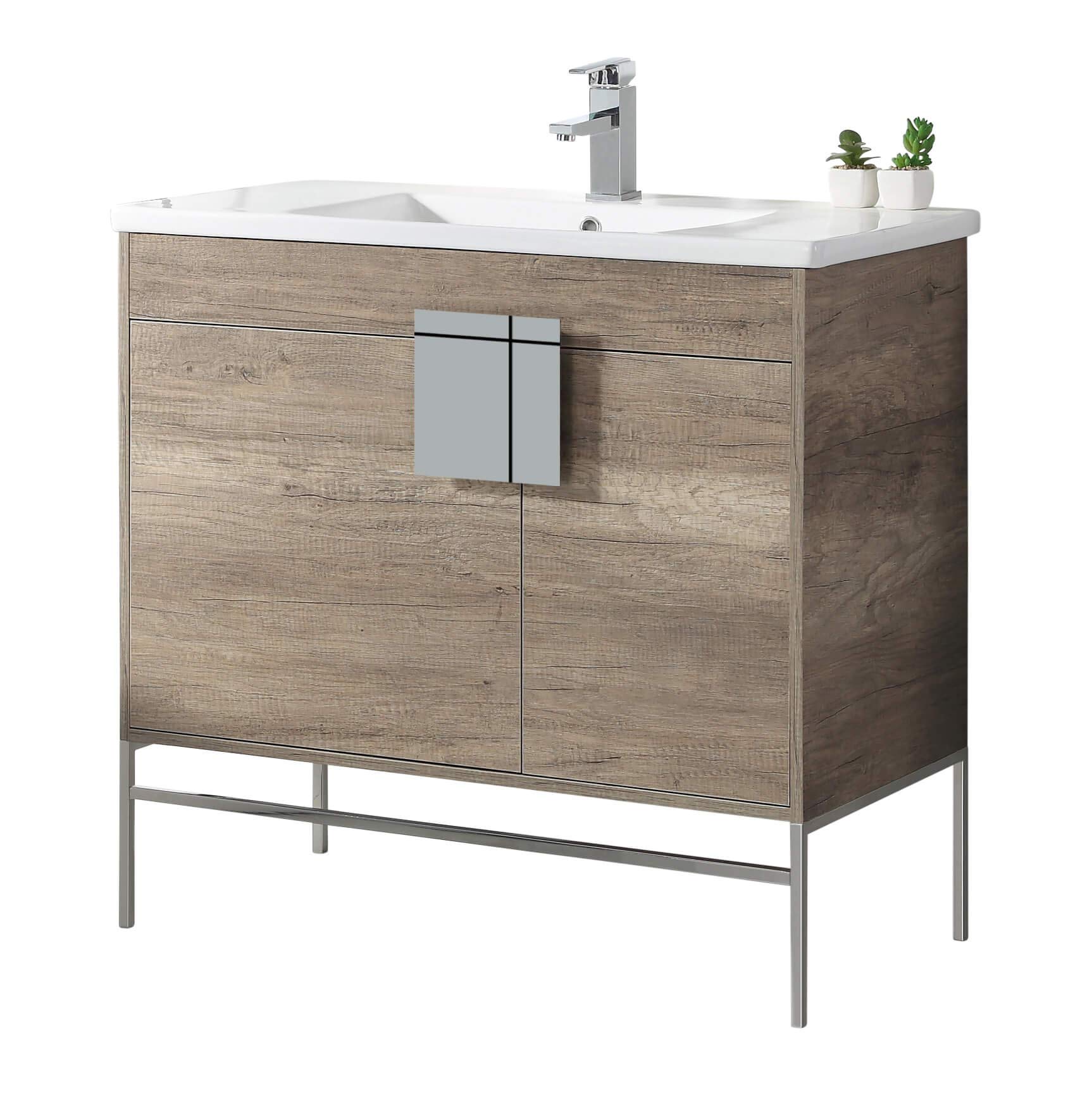 Fine Fixtures - Modern Gray 36" Bathroom Vanity Set, Chrome Hardware, Vireous China Sink Top