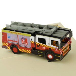 Firetruck 3D Pop Up Greeting Card, Fireman Volunteer Appreciation Card, Birthday Card, Any Occasions