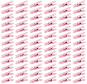 100 mini clothes pin for baby shower girl game, 1.37 inch pink plastic small clothespin gender reveal party favors (pink)