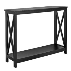 zeny console table, entryway table, narrow sofa table with 2-tier shelves, entrance table for living room, entryway, hallway, foyer (black)