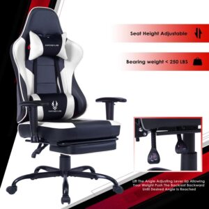 Fantasylab Gaming Chairs for Adults,Computer Chair with Massage Lumbar Support and Retractible Footrest, High Back Ergonomic Computer Chair,Adjustable Armrests and Backrest (Black)