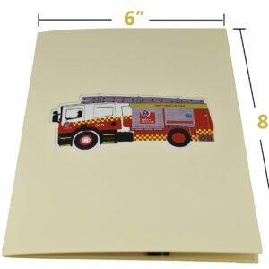 Firetruck 3D Pop Up Greeting Card, Fireman Volunteer Appreciation Card, Birthday Card, Any Occasions