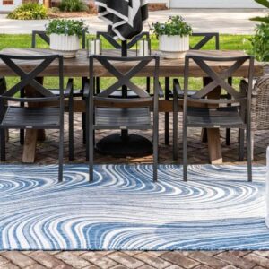 Unique Loom Outdoor Modern Collection Area Rug - Pool (6' 1" x 9' Rectangle, Blue/ Ivory)