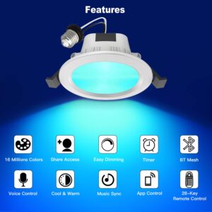 Smart Recessed Lighting 3 Inch, MagicLight 5W Color Changing Small LED Recessed Downlight, WiFi & Bluetooth Mesh, Dimmable, App Control, Compatible with Alexa Google Assistant, 10 Pack