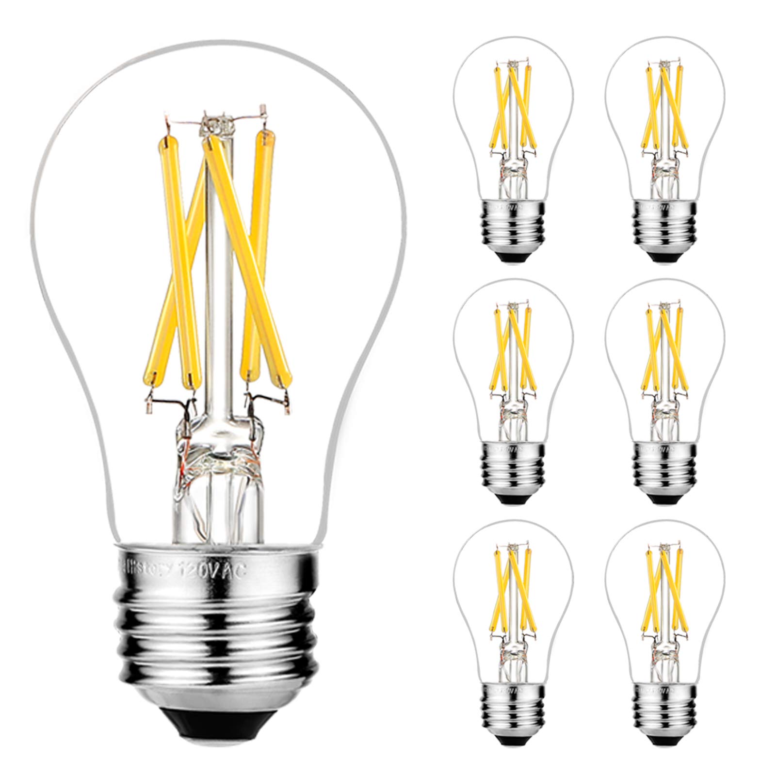 LiteHistory E26 Edison Bulb 6W=60 watt Light Bulb Dimmable Daylight 5000K Edison Light Bulb 60 Watt AC120V A15 led Bulb for Ceiling Fan,Vanity,Refrigerator,Wall scones 600lm E26 Light Bulb 6Pack