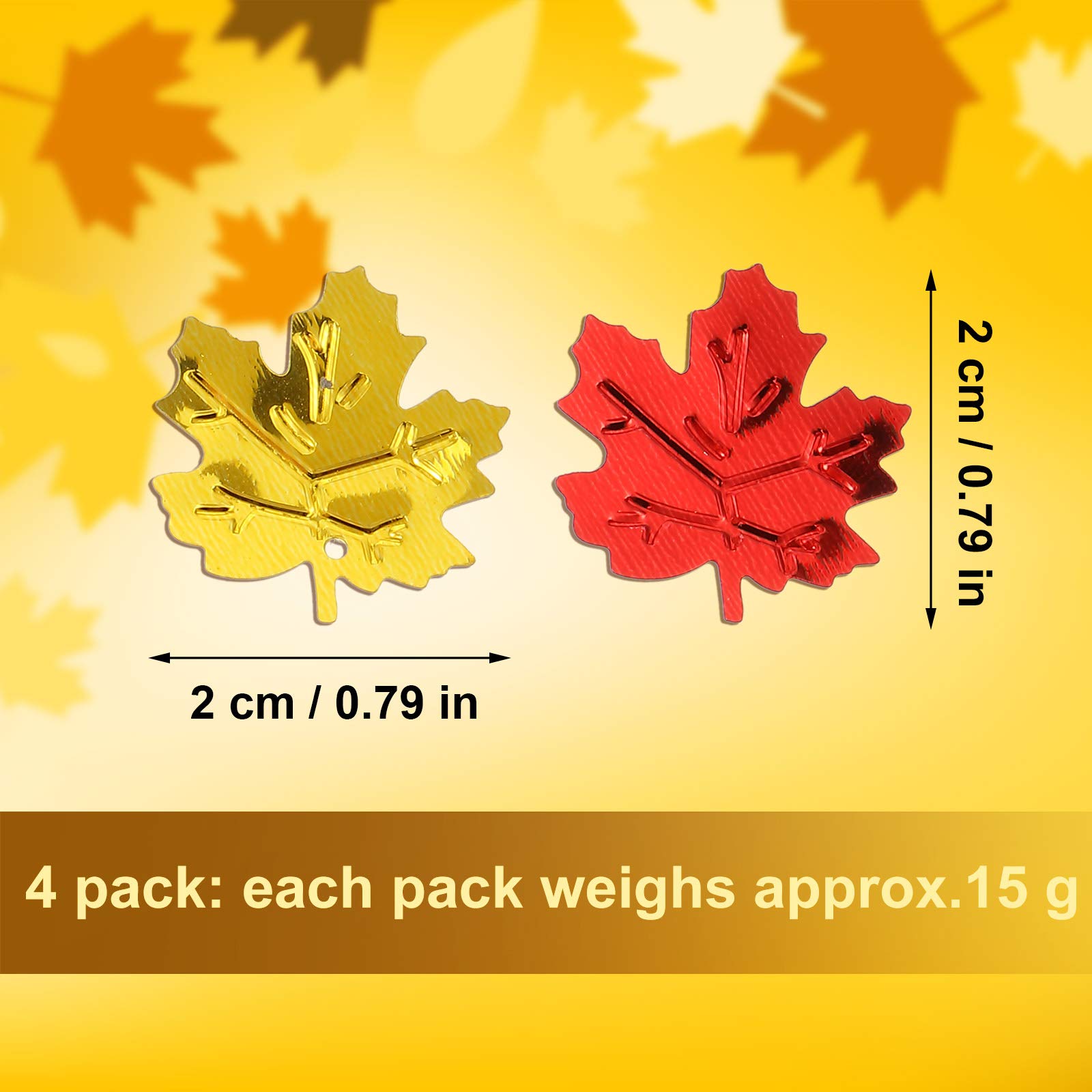 20 mm Thanksgiving Confetti Fall Confetti Maple Leaf Autumn Table Scatter Foil Confetti for Halloween, Christmas, Wedding Throwing Confetti Table Decoration, 4 Packs, 60 g