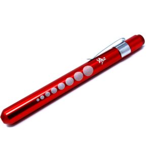 Penlight Reusable Medical Aluminum LED Pen Light with Pupil Gauge for Nurses Doctors Students with Pocket Clip (RED)