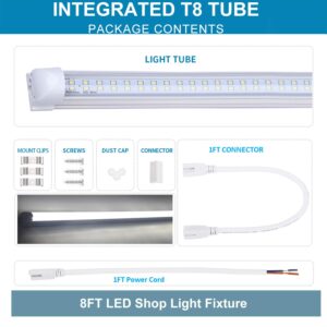 8FT LED Shop Light Fixture, T8 Integrated Tube Light Fixture, 72W, 8640LM, 6000K, High Output, Brighter White, 8 foot Linkable LED Tube Light for Garage, Warehouse (4-Pack)