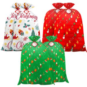 dly large christmas gift bags, 36" x 44" large christmas bags, jumbo christmas gift bags, extra large christmas gift bags with name tag card and string (6 pcs)