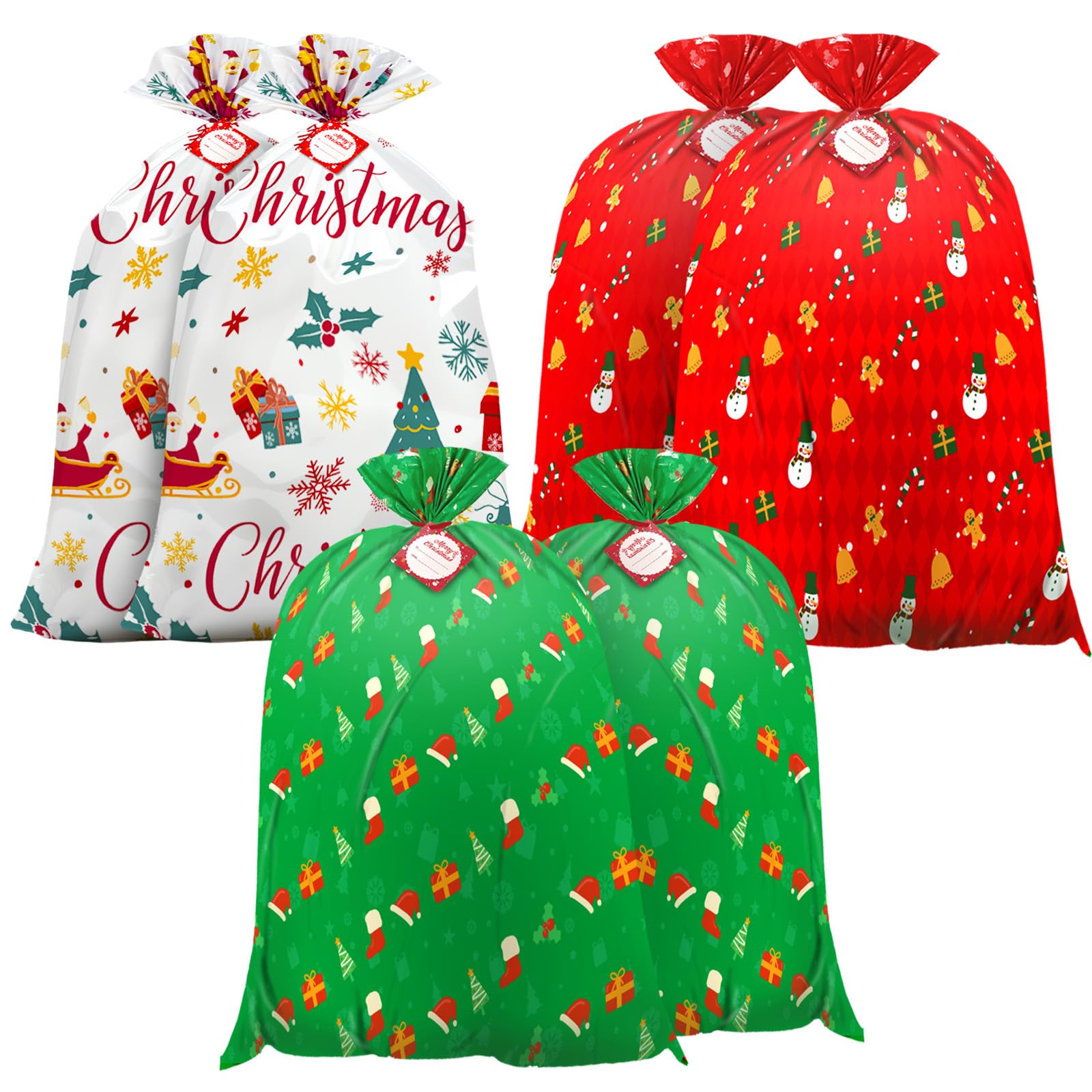 DLY Large Christmas Gift Bags, 36" x 44" Large Christmas Bags, Jumbo Christmas Gift Bags, Extra Large Christmas Gift Bags with Name Tag Card and String (6 PCS)