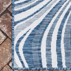 Unique Loom Outdoor Modern Collection Area Rug - Pool (6' 1" x 9' Rectangle, Blue/ Ivory)