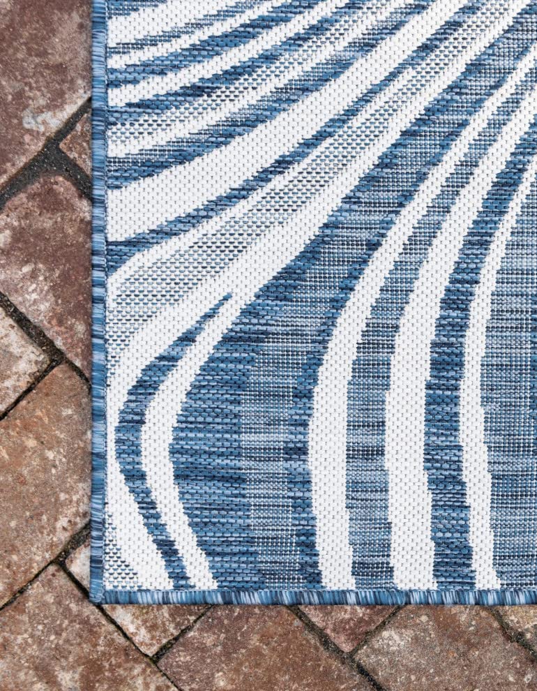 Unique Loom Outdoor Modern Collection Area Rug - Pool (6' 1" x 9' Rectangle, Blue/ Ivory)