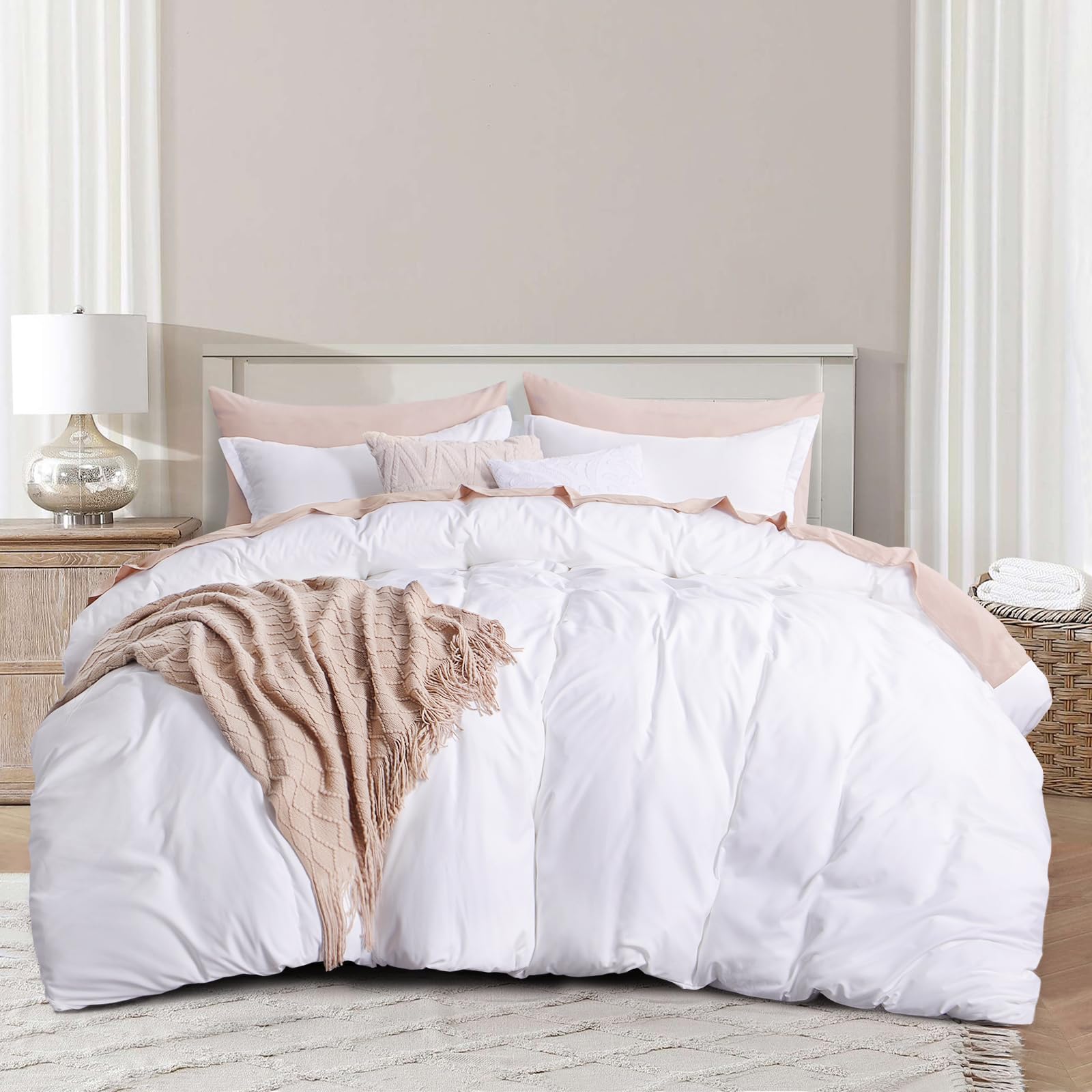 RUIKASI White Duvet Cover Queen Size - Soft Double Brushed Duvet Cover Set Queen, 3 Pieces with Zipper Closure, 1 Duvet Cover 90x90 inches and 2 Pillow Shams