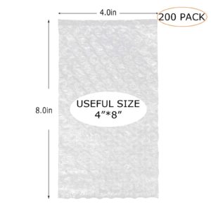 200 Pack 4x8 Inch Bubble Cushion Wrap Bags for Shipping Packing Small Clear Bubble Out Pouches Double Walled Bubble Cushioning Bags for Moving Storage