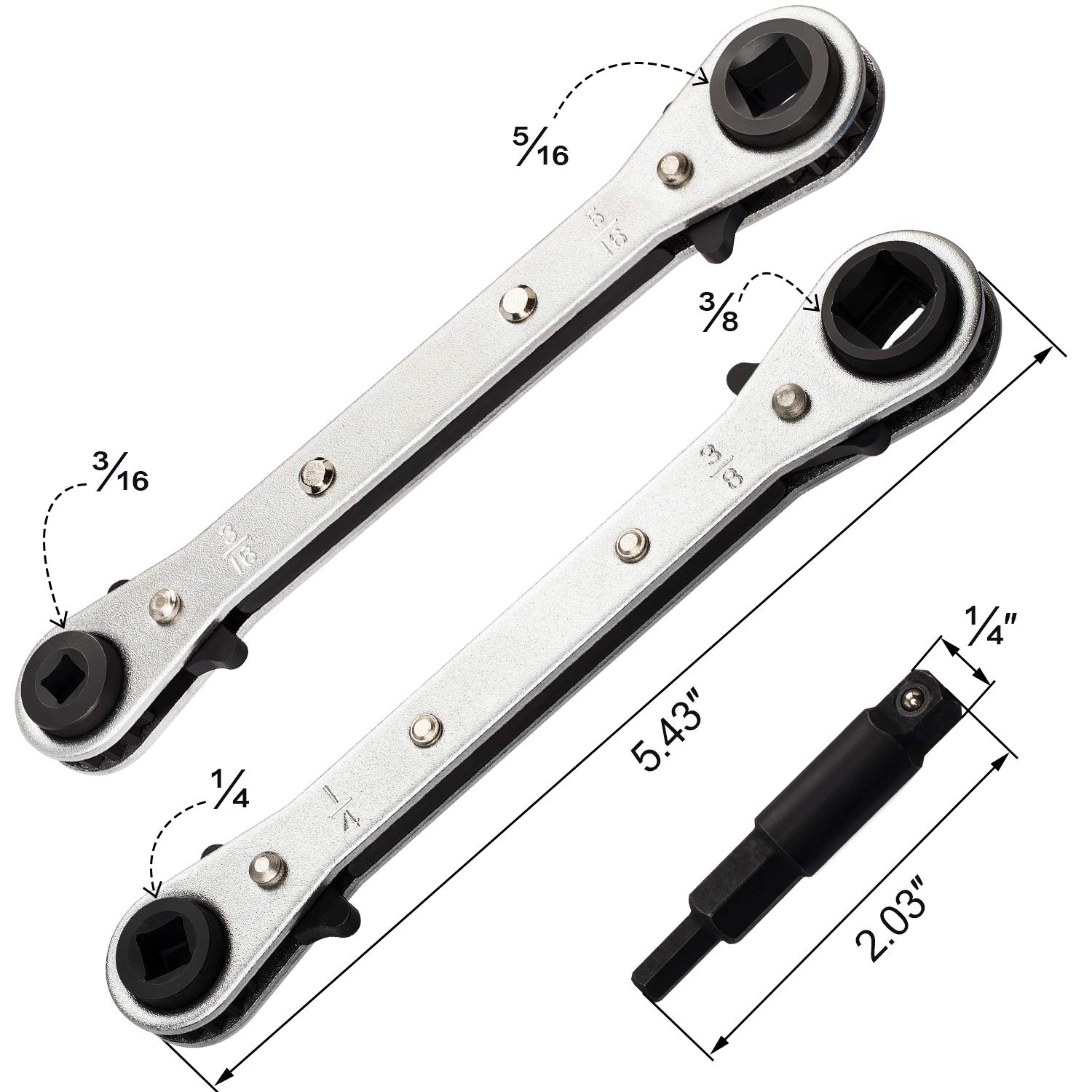 ANCIRS 3/16 to 3/8 Ratchet Wrench, HVAC Service Wrench with Hexagon Bit Adapter Kit for Air Conditioner, Refrigeration Equipment Repair