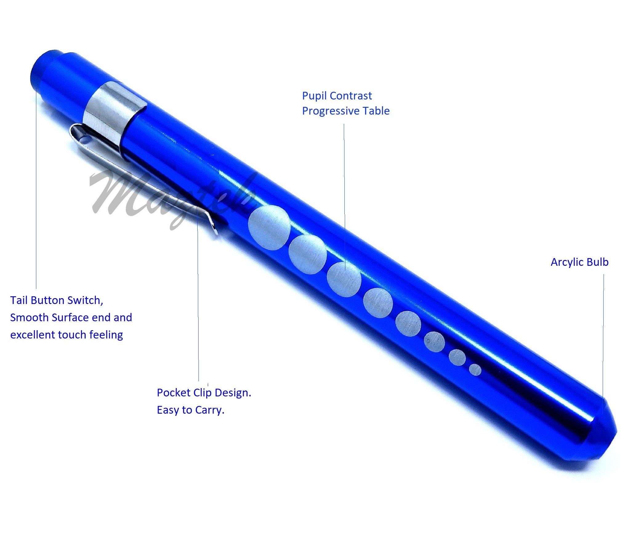 Penlight Reusable Medical Aluminum LED Pen Light with Pupil Gauge for Nurses Doctors Students with Pocket Clip (Blue)