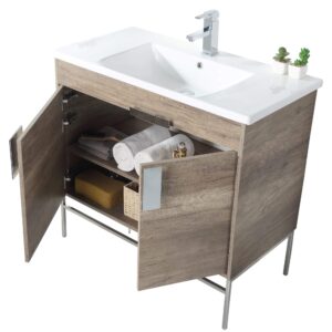 Fine Fixtures - Modern Gray 36" Bathroom Vanity Set, Chrome Hardware, Vireous China Sink Top