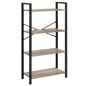 vasagle 4-tier tall bookshelf, bookcase with steel frame, book shelf for living room, home office, study, 11.8 x 25.9 x 47.2 inches, industrial style, greige and black ulls060b02