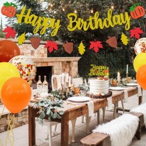 Little Pumpkin Thanksgiving Birthday Decorations Party Pack - Fall Little Pumpkin Autumn-themed Happy Birthday Baby Shower Party Supplies -Includes Cake Topper Banners and Balloons