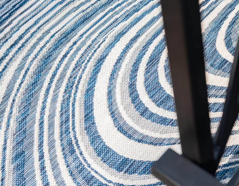 Unique Loom Outdoor Modern Collection Area Rug - Pool (6' 1" x 9' Rectangle, Blue/ Ivory)