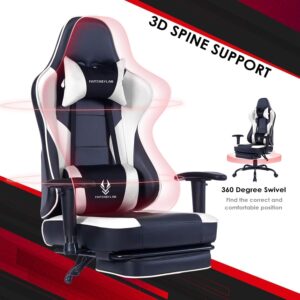 Fantasylab Gaming Chairs for Adults,Computer Chair with Massage Lumbar Support and Retractible Footrest, High Back Ergonomic Computer Chair,Adjustable Armrests and Backrest (Black)