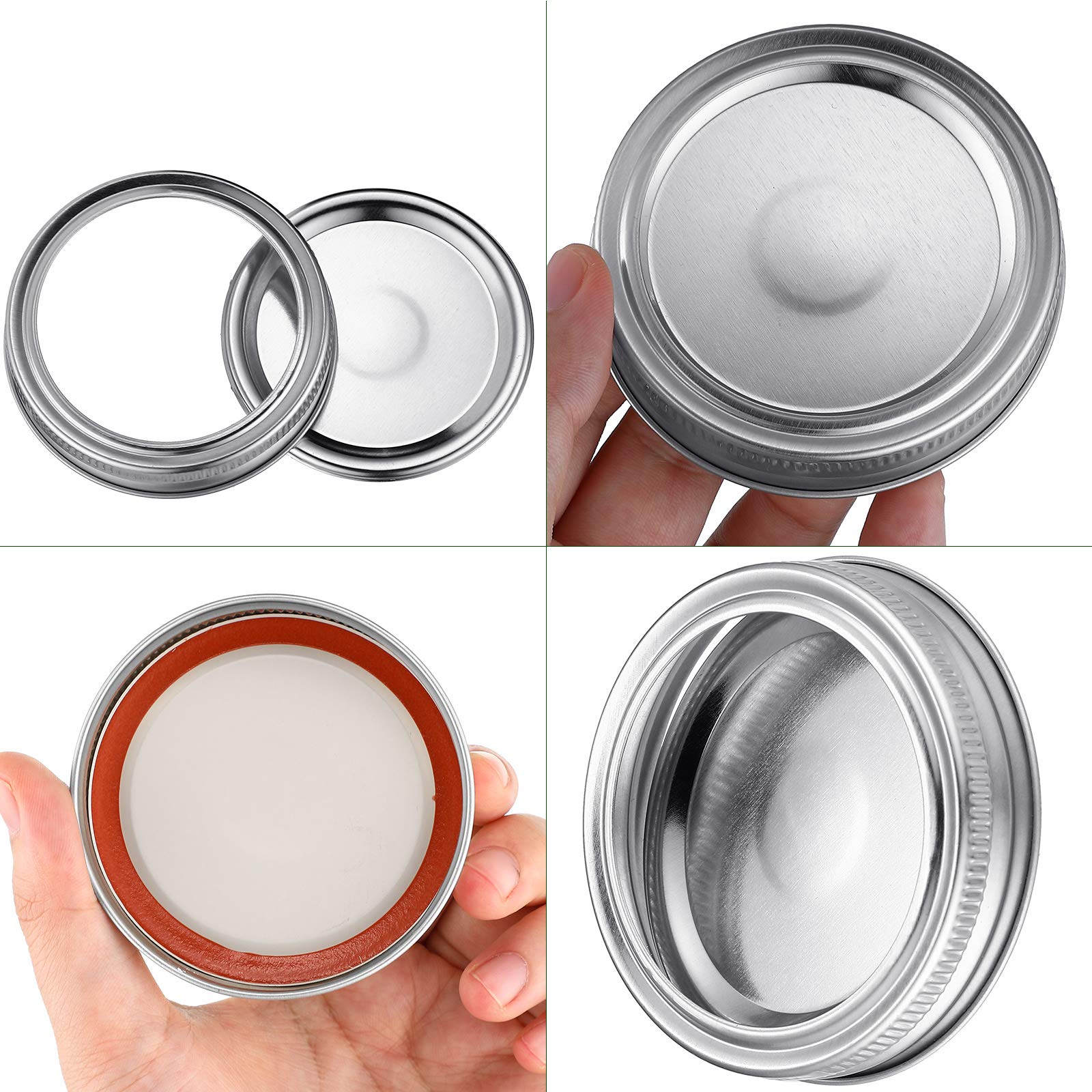 100 Pcs 70 mm Canning Jar Lid and Ring Regular Mouth Jar Ring Bands Set Split Type Lids with Silicone Seals Rings Leak Proof and Secure Canning Jar Caps(70 mm,Silver)