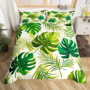 erosebridal botanical leaves comforter cover tropical bedding tree duvet cover set queen size green palm leaves bedclothes jungle branches leaf duvet cover+ 2 pillow shams for kids adult room decor