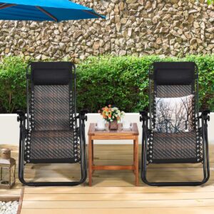 Tangkula Patio Rattan Zero Gravity Lounge Chair, Outdoor Folding Lounge Chair w/Removable Head Pillow, Adjustable Lounge with Widened Armrest & Locking System for Balcony Yard Poolside (1, Brown)