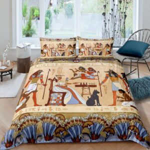 ancient egypt bedding set queen size retro egyptian pattern duvet cover for women men adults egypt culture comforter cover tribal eagle dog design bedspread cover bedroom decor quilt cover 3pcs