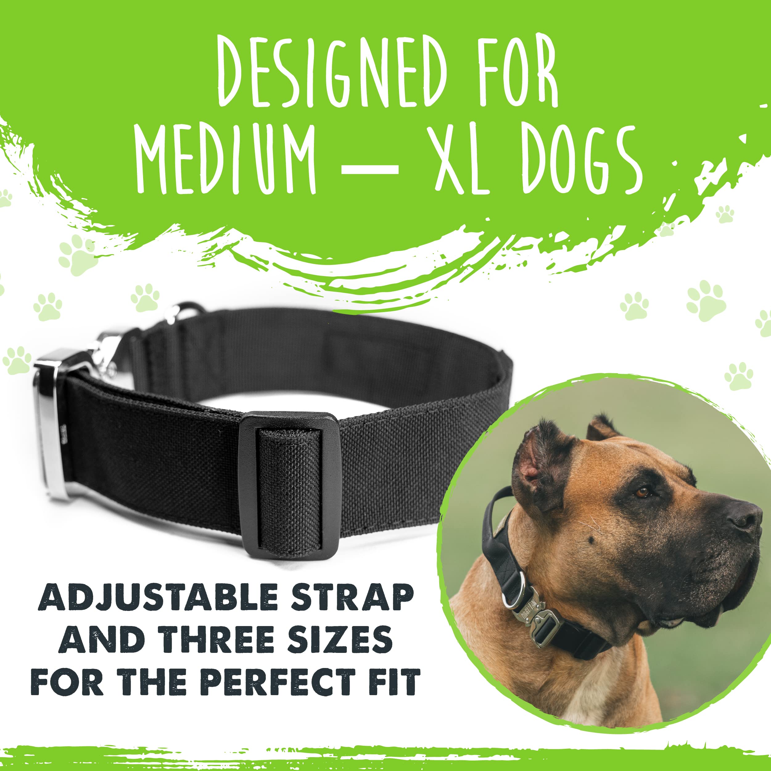 Mighty Paw Dog Collar - Heavy Duty with Tactical Metal Buckle - Heavy Duty Buckle - Weatherproof Polyester Tactical Dog Collar - Dog Training Collar for All Dog Breeds - Dog Collar with Handle - Black