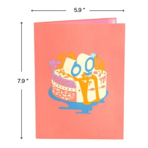 Ribbli 60th Birthday Card, Birthday Cake Handmade 3D Pop Up Card, Pop Up Birthday Card, 60 Birthday Card, with Envelope