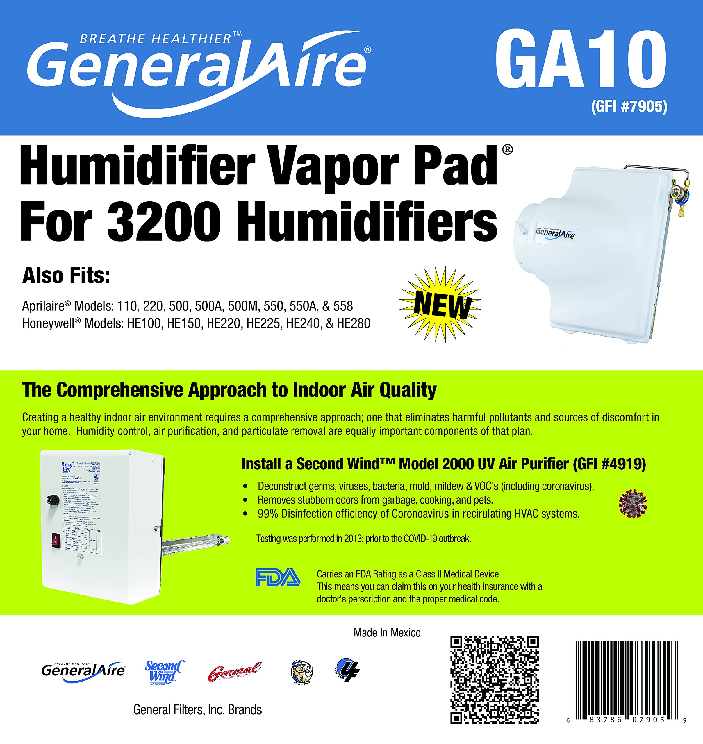 GeneralAire GA10 Vapor Pad 3200 Humidifier; GFI #7905; Compatible with Aprilaire and Honeywell Models