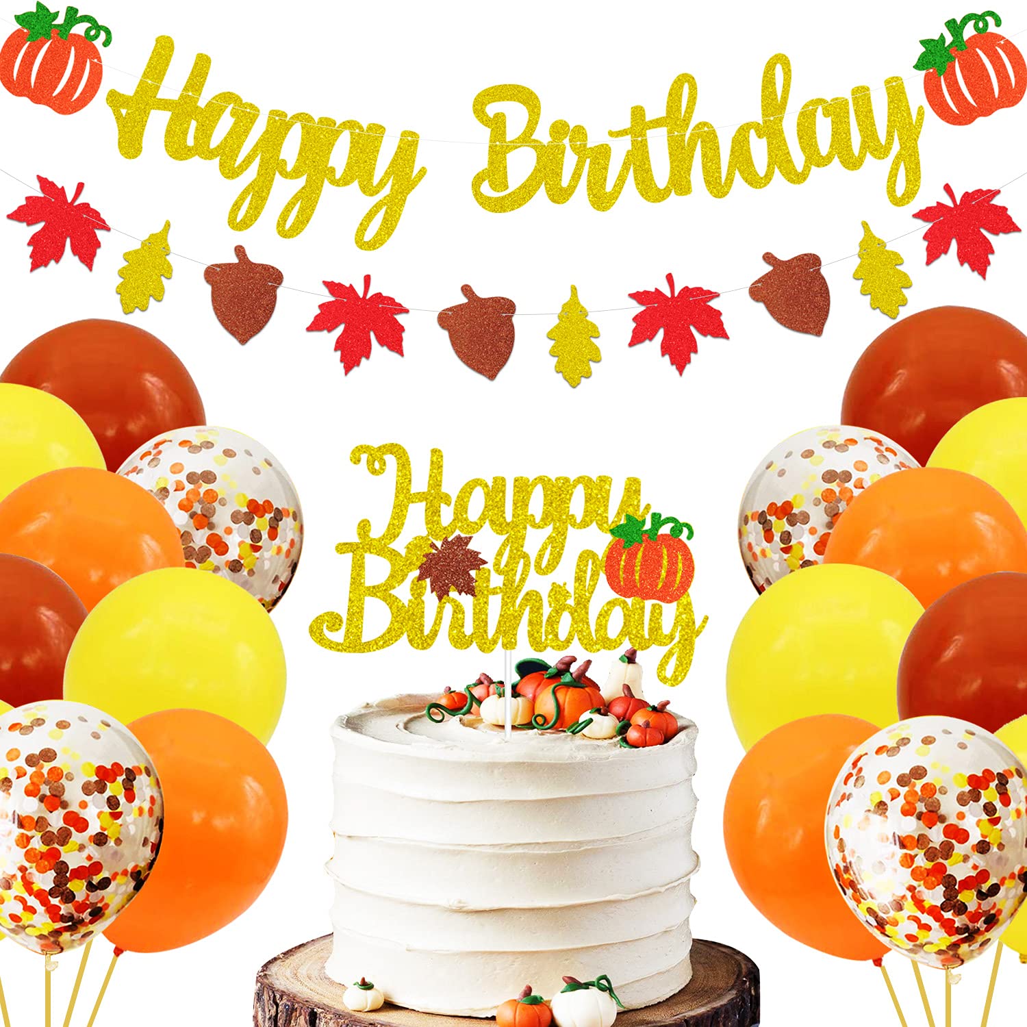 Little Pumpkin Thanksgiving Birthday Decorations Party Pack - Fall Little Pumpkin Autumn-themed Happy Birthday Baby Shower Party Supplies -Includes Cake Topper Banners and Balloons