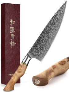 hezhen chef's knife-professional-8.3 inch damascus steel, kitchen knife vg10 gyuto knife-master series chef cooking tool at home,restaurant-figured sycamore wood handle