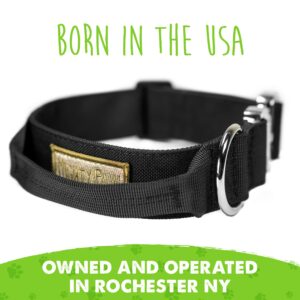 Mighty Paw Dog Collar - Heavy Duty with Tactical Metal Buckle - Heavy Duty Buckle - Weatherproof Polyester Tactical Dog Collar - Dog Training Collar for All Dog Breeds - Dog Collar with Handle - Black