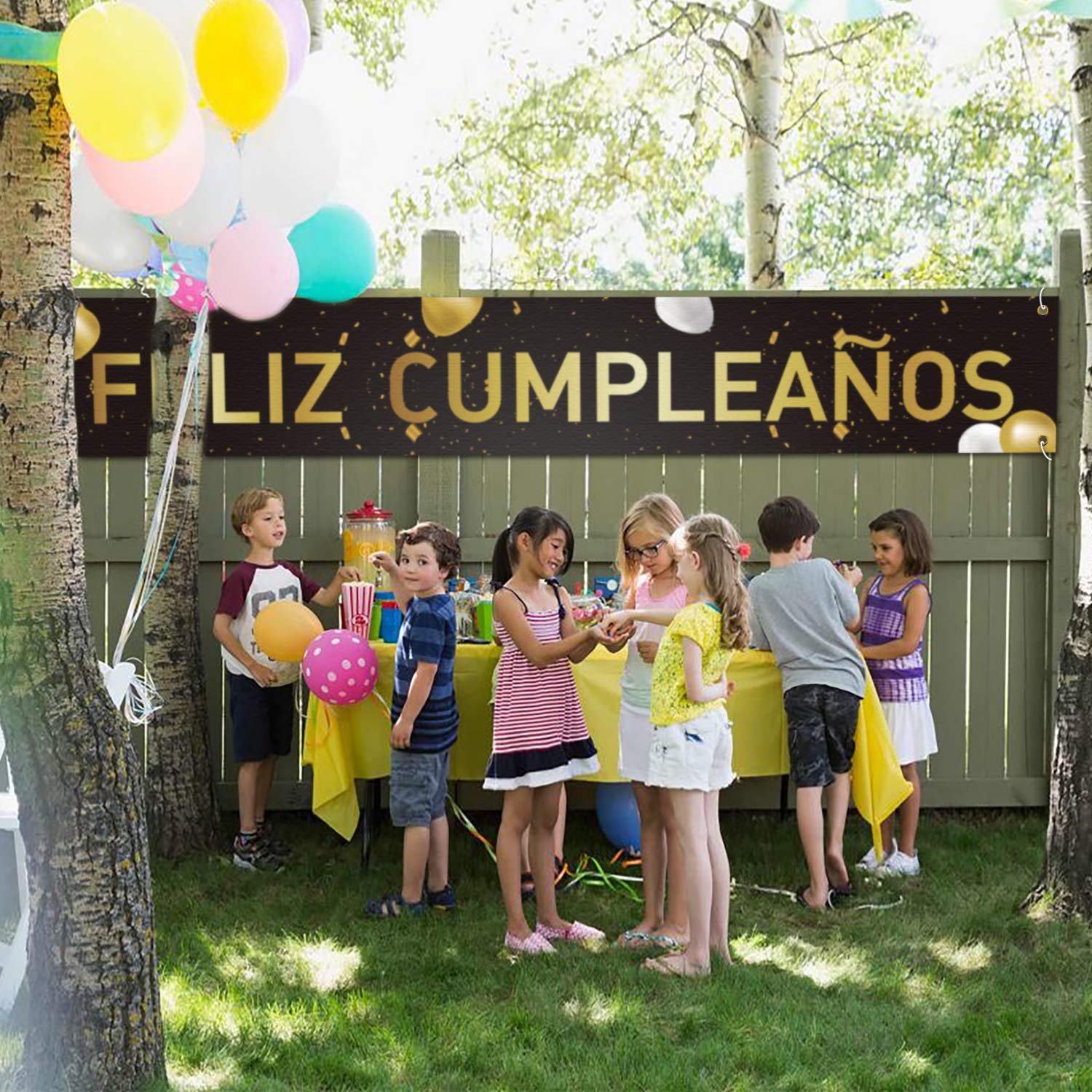 Feliz Cumpleanos Large Banner Spanish Happy Birthday Banner, Birthday Porch Decorations, Happy Birthday Lawn Sign for Spanish Speaker Indoor Outdoor Backdrop 8.9 x 1.6 Feet