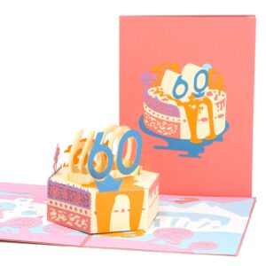 ribbli 60th birthday card, birthday cake handmade 3d pop up card, pop up birthday card, 60 birthday card, with envelope