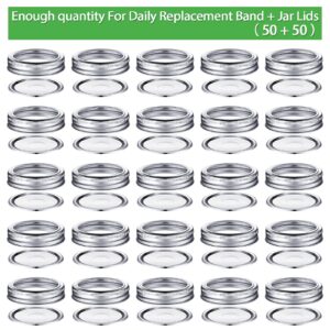 100 Pcs 70 mm Canning Jar Lid and Ring Regular Mouth Jar Ring Bands Set Split Type Lids with Silicone Seals Rings Leak Proof and Secure Canning Jar Caps(70 mm,Silver)