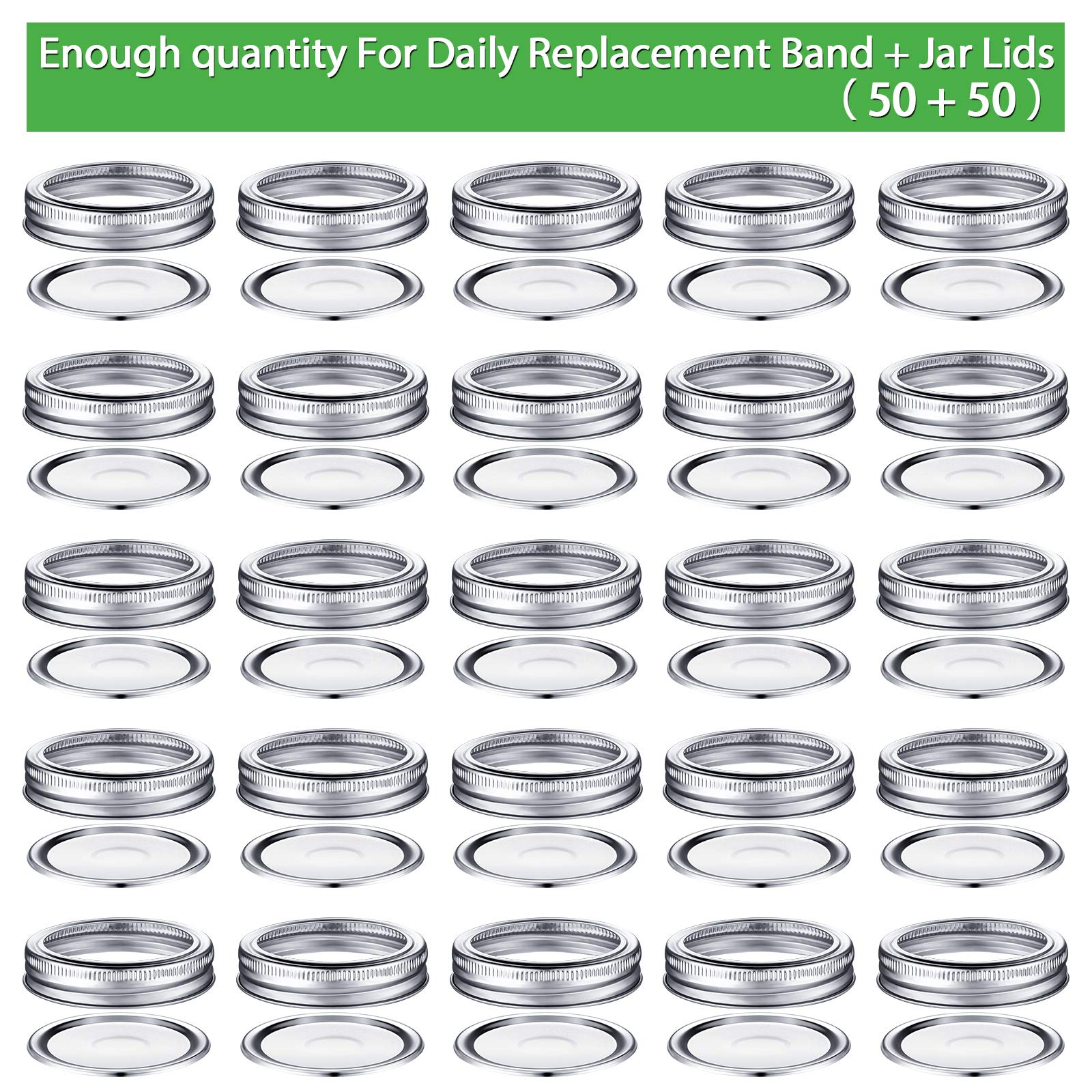 100 Pcs 70 mm Canning Jar Lid and Ring Regular Mouth Jar Ring Bands Set Split Type Lids with Silicone Seals Rings Leak Proof and Secure Canning Jar Caps(70 mm,Silver)