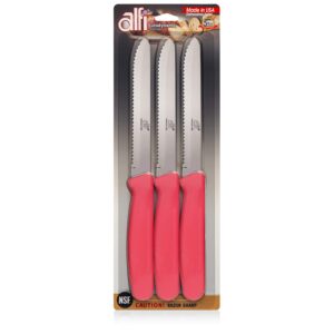 alfi all-purpose knives aerospace precision rounded tip - home and kitchen supplies - serrated steak knives set | made in usa (3 pack, strawberry pink)