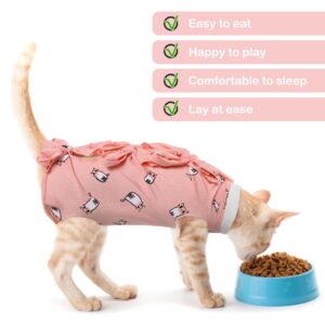 PUMYPOREITY Cat Recovery Suit After Surgery, Cat Onesie for Cats After Surgery, Cat Surgical Recovery Suit Female, Kitten Recovery Suit for Neutered/Abdominal Wound/Skin Damage/Weaning, S, Pink