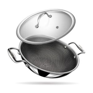 stahl artisan hybrid triply non stick small kadai with lid, stainless steel kadai for cooking, triply kadhai metal spatula friendly, induction & gas stove compatible, 0.8 l, 16 cm